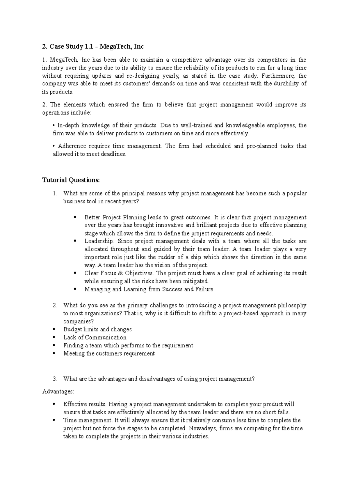IS333 Tutorial 1: Project Management Insights from MegaTech Case Study ...