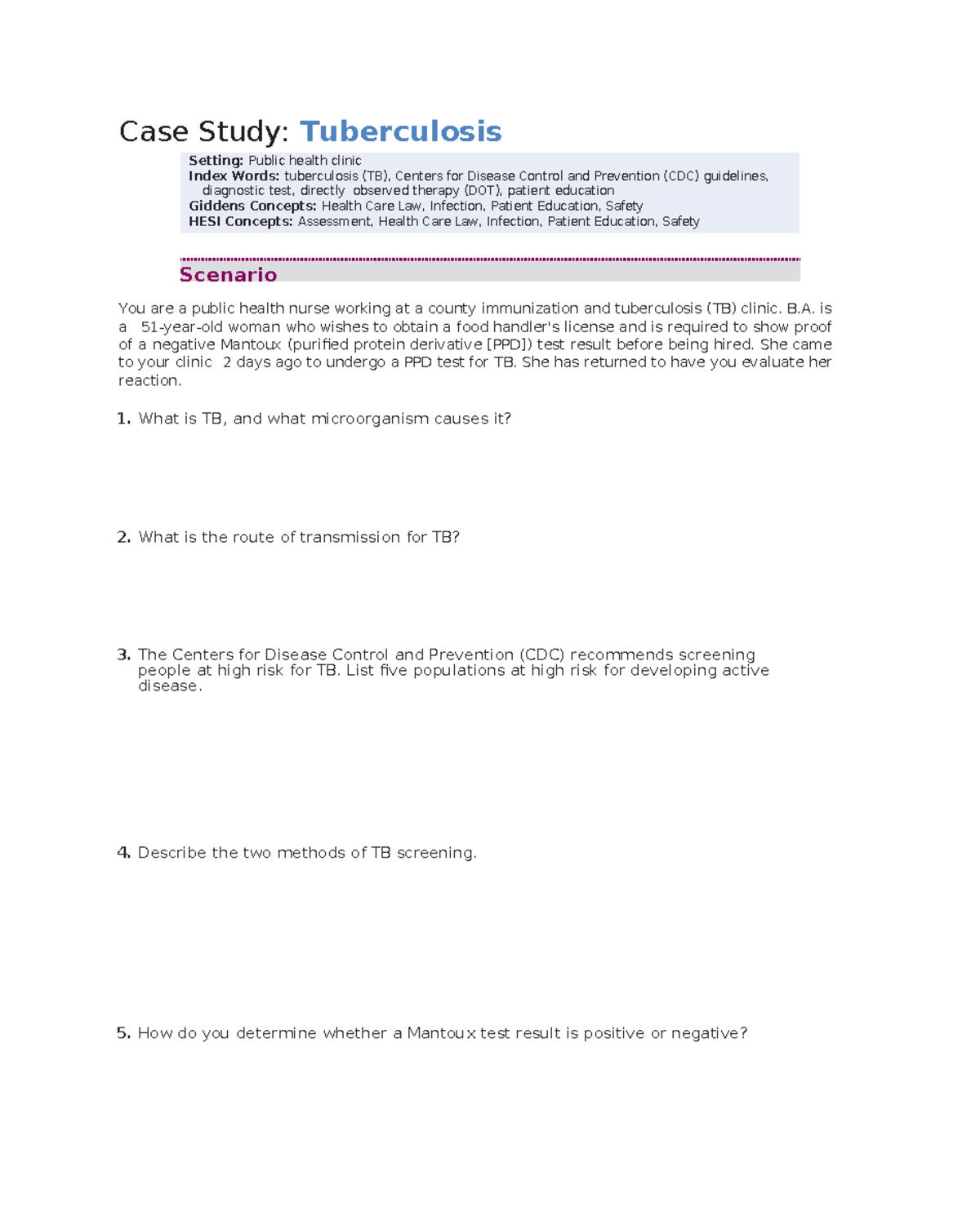 Case Study: Tuberculosis (TB) Patient Evaluation & Management Guide - Studocu