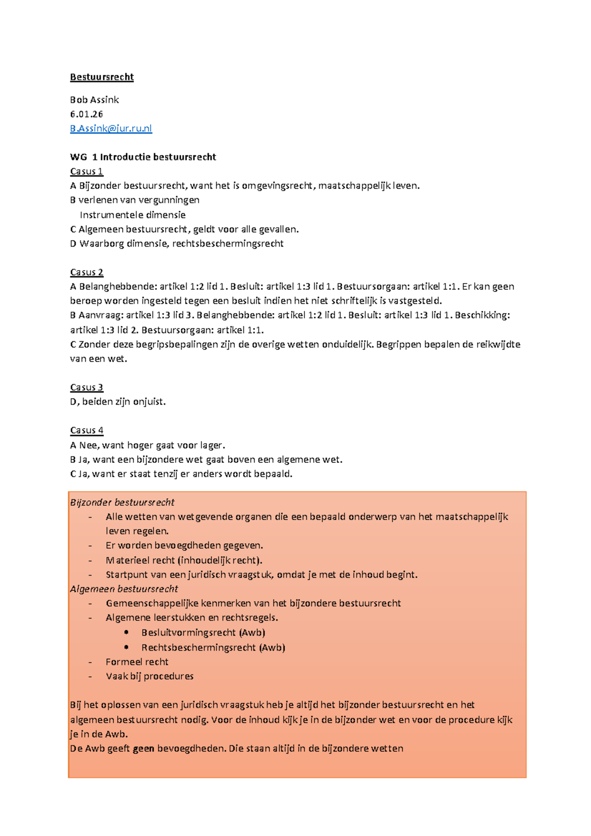 Werkgroep 1-10, uitwerkingen - Bestuursrecht Bob Assink 6. B@jur.ru WG ...