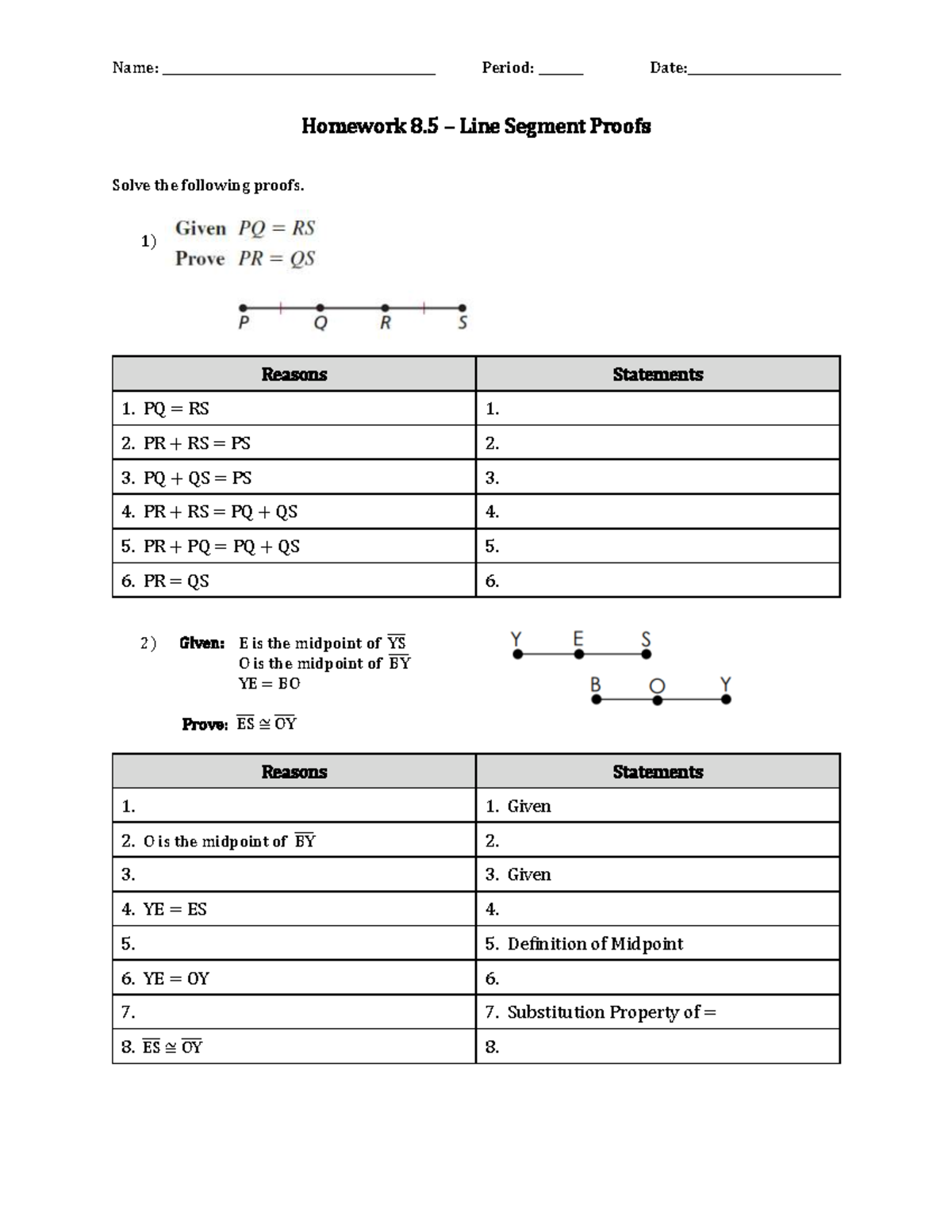 Unit 2 HW 8.5 - Line Segment Proofs and Midpoint Theorems - Studocu