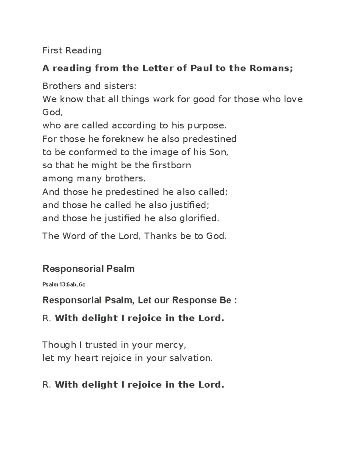First Reading: Letter of Paul & Psalm 13 (Sept 8, 2025) - Studocu