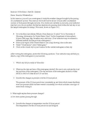 Exercise 19 Patrts 1,2, and 3 - Exercise 19 Problems—Part I Name: Brandon WhitakerRoss The ...