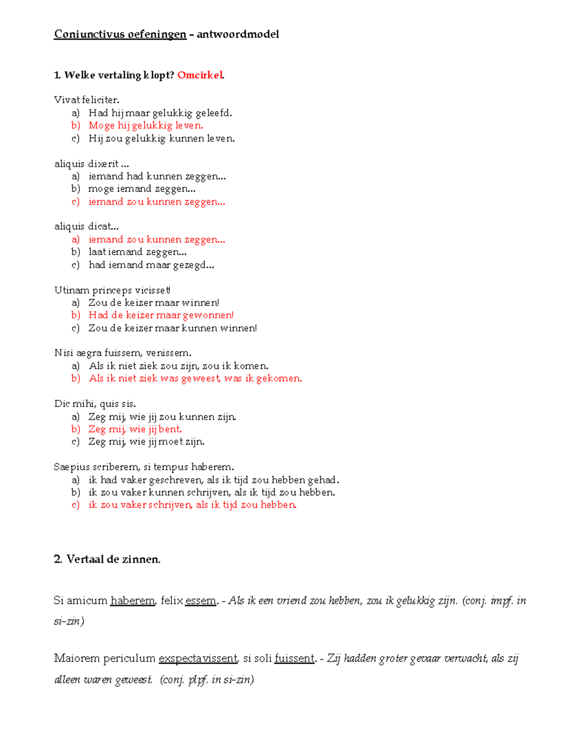 Conjunctivus Oefeningen - Antwoordmodel voor Latijnse Vertalingen ...