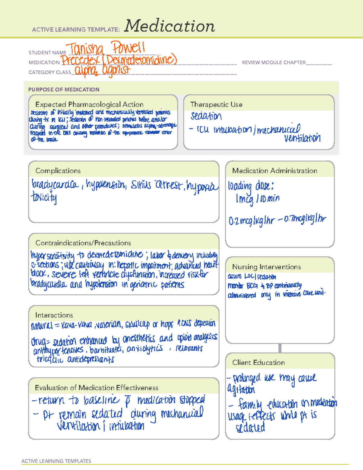Precedex (Dexmedetomidine) Active Learning Template - Medication Review ...