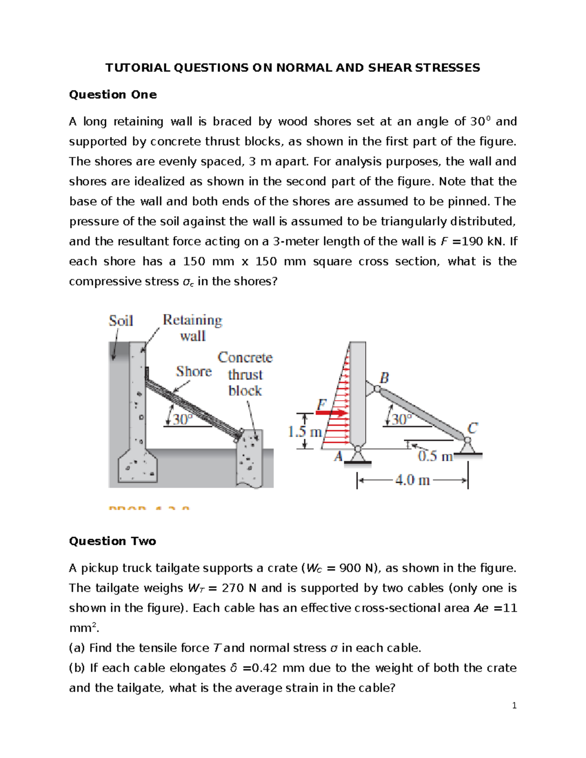 TUTORIAL 2 QUESTIONS ON NORMAL & SHEAR STRESSES - Studocu