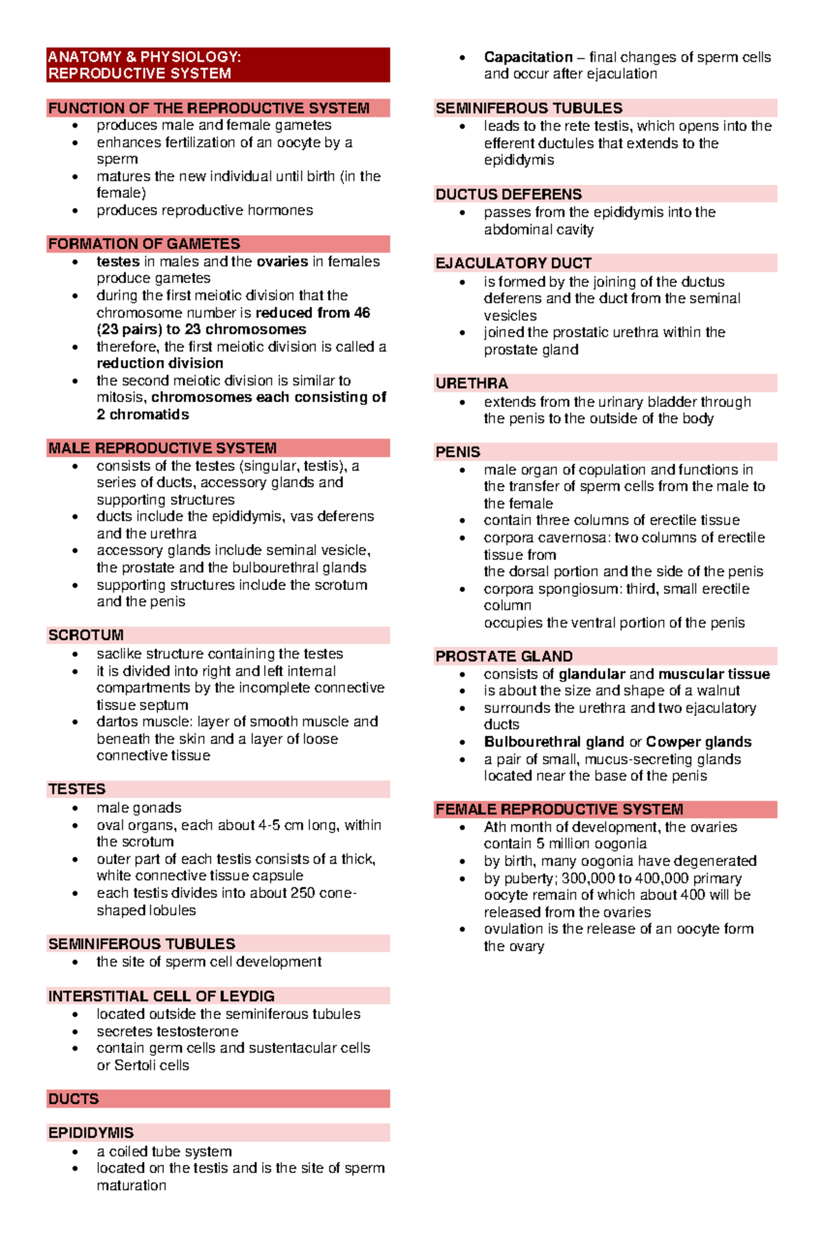 Anaphy 101: Reproductive System Overview and Functions - Studocu