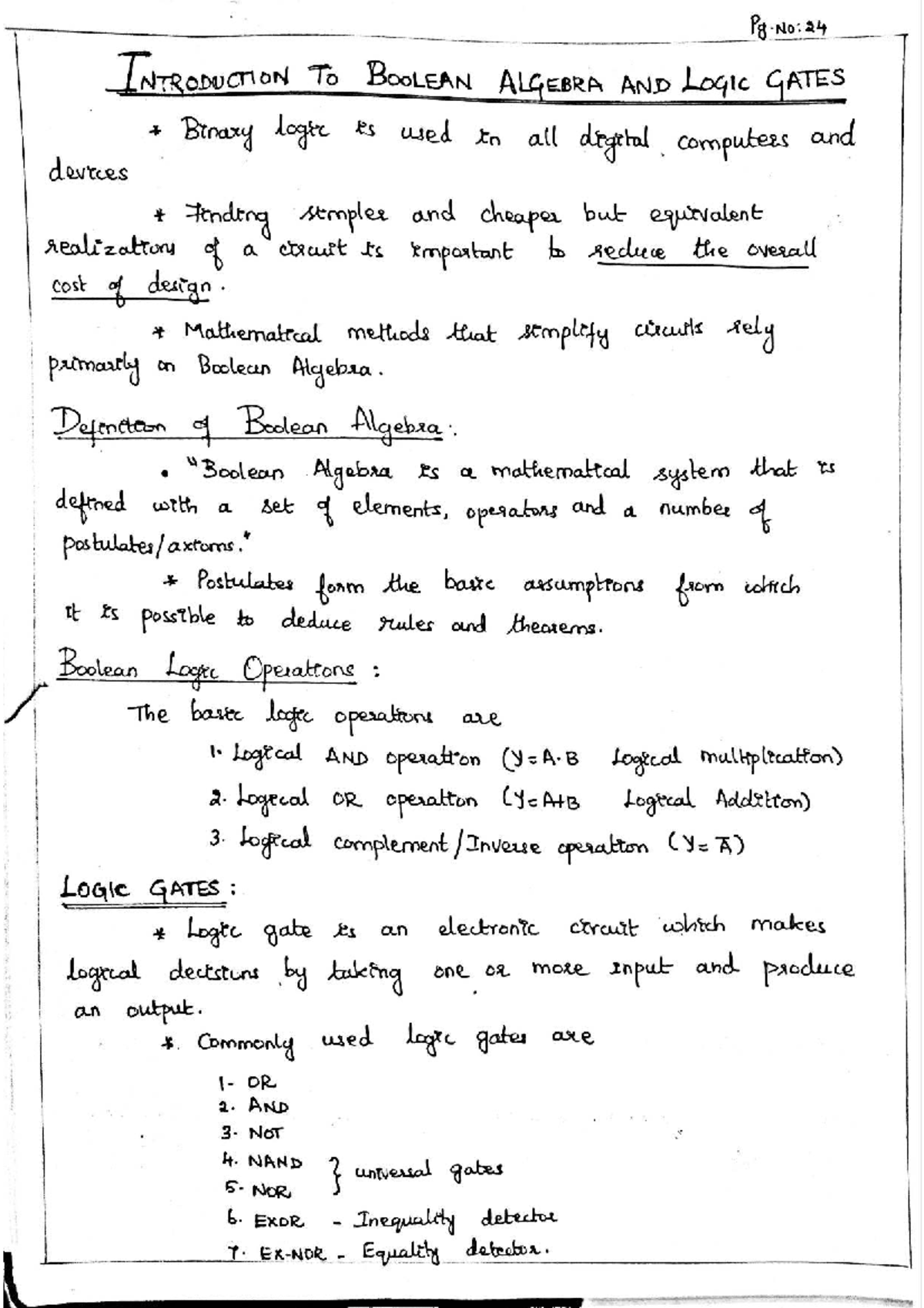 Unit 1: Introduction to Boolean Algebra & Logic Gates - Handwritten ...