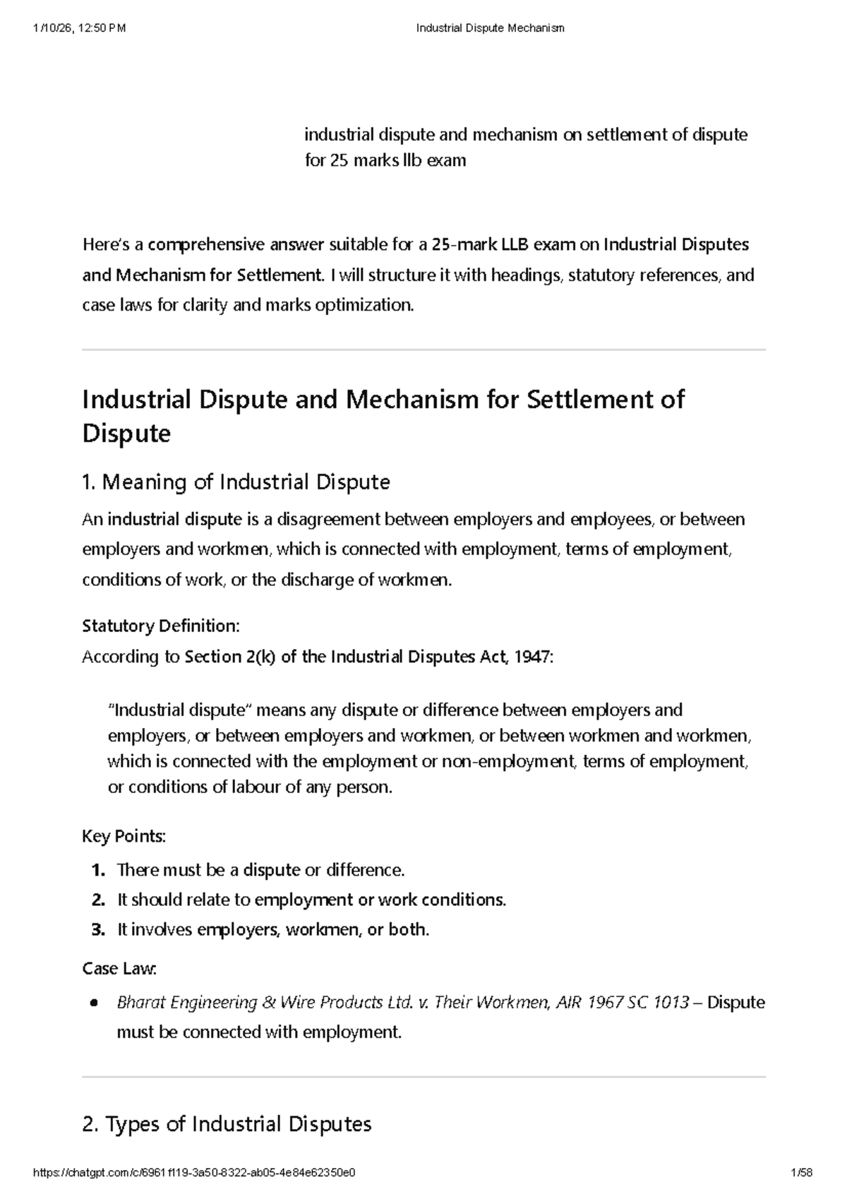 LLB Exam: Industrial Dispute Mechanism & Settlement Strategies - Studocu