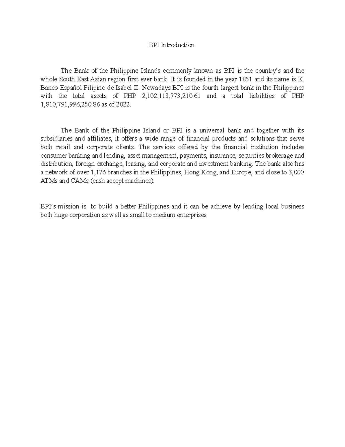 BPI Introduction - vvv - BPI Introduction The Bank of the Philippine ...