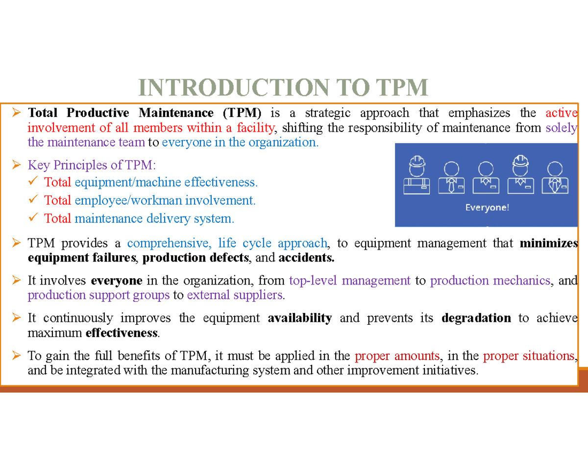 TPM complete - good - INTRODUCTION TO TPM Total Productive Maintenance ...