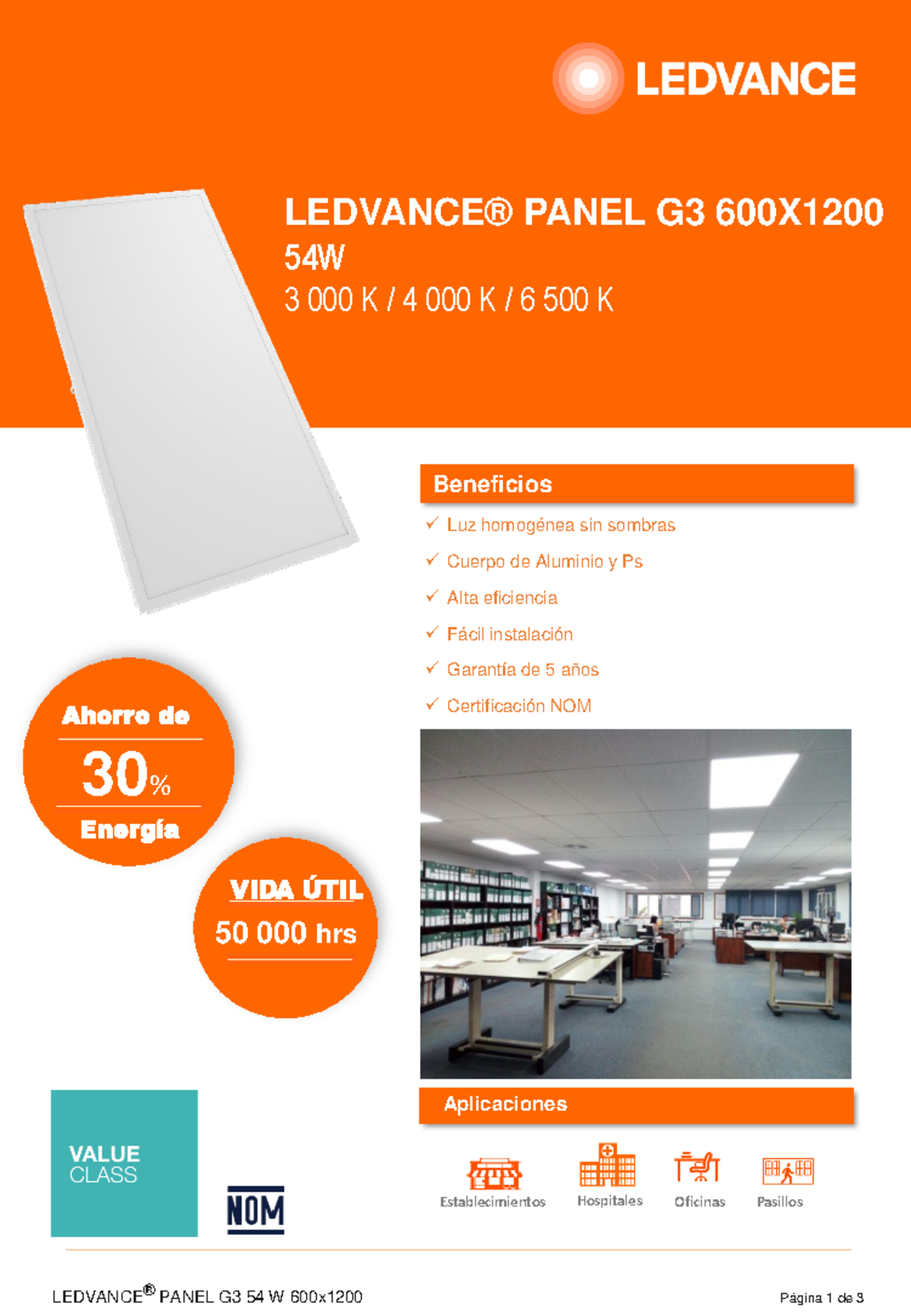 Ledvance®️ Panel G3 54W 600X1200 - Luz homogénea sin sombras Cuerpo de ...