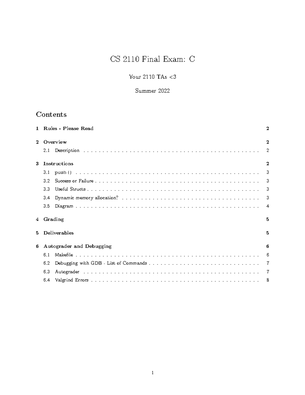 CS 2110 Final Exam: C Language Instructions & Autograder Guide - Studocu