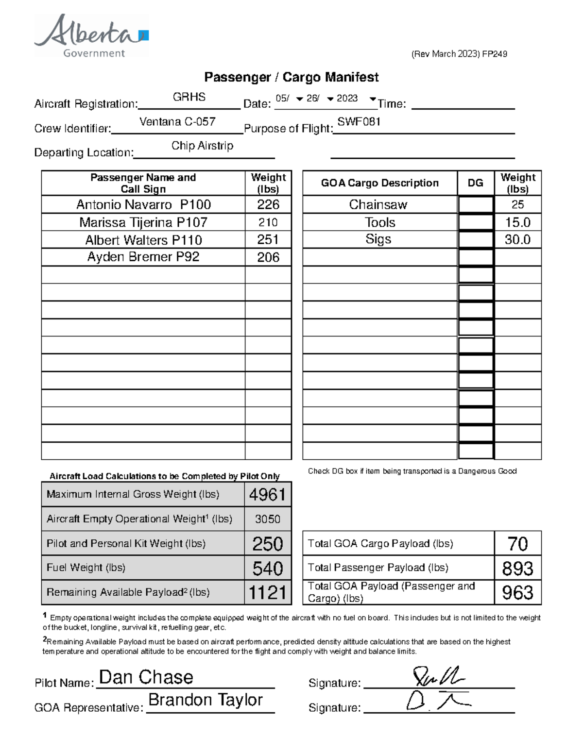 Flight Load Manifest and Calculations - Rev Mar 2023 - Studocu