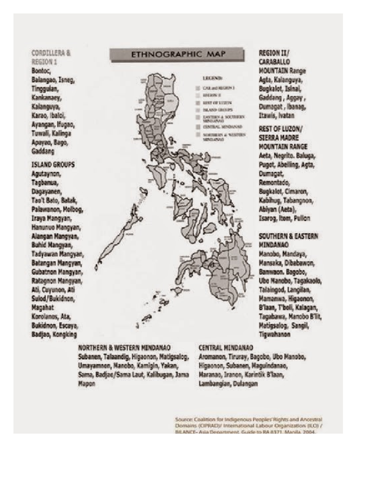 Ethnographic Map of Indigenous Peoples in the Philippines (Cordillera ...