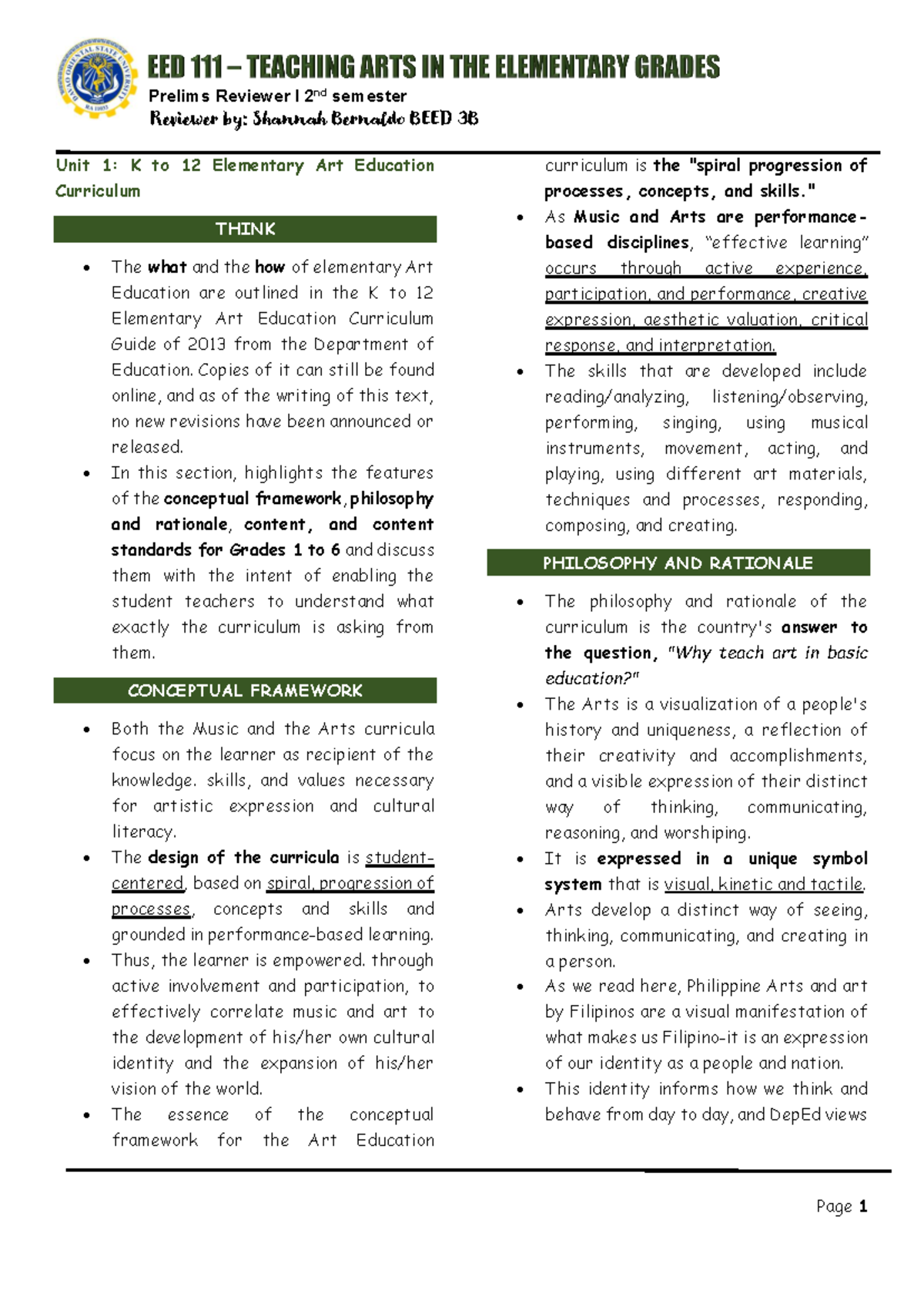 BEED 3B Prelims Reviewer: K to 12 Art Education Curriculum Insights ...