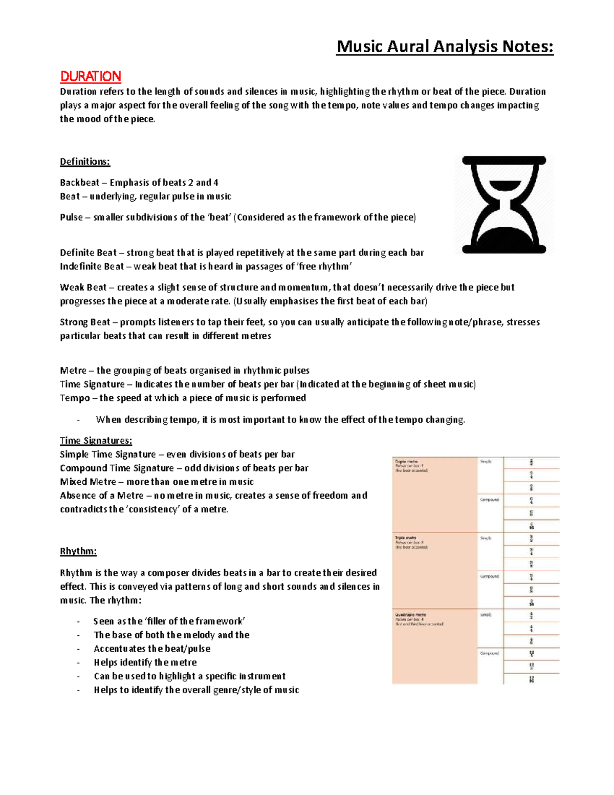 Music Aural Analysis Notes: Understanding Duration, Rhythm, and Texture ...