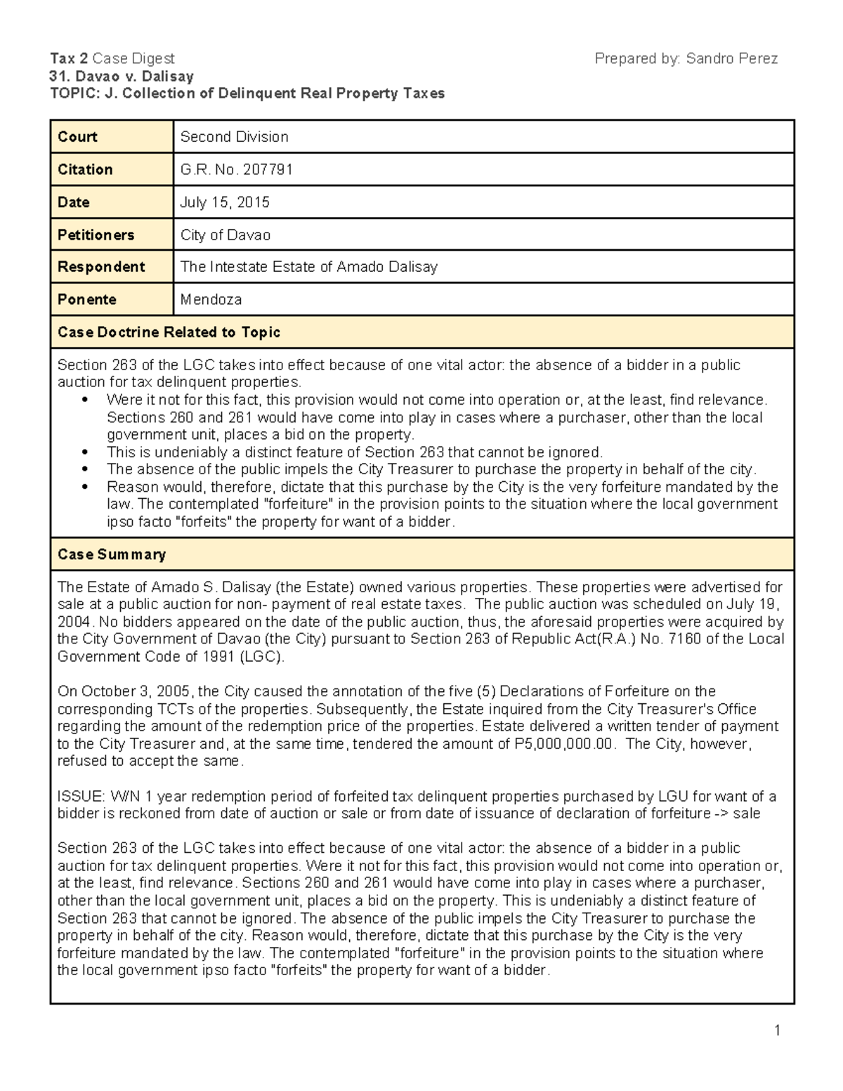 31. Davao v. Dalisay - Tax 2 Case Digest on Delinquent Tax Collection ...