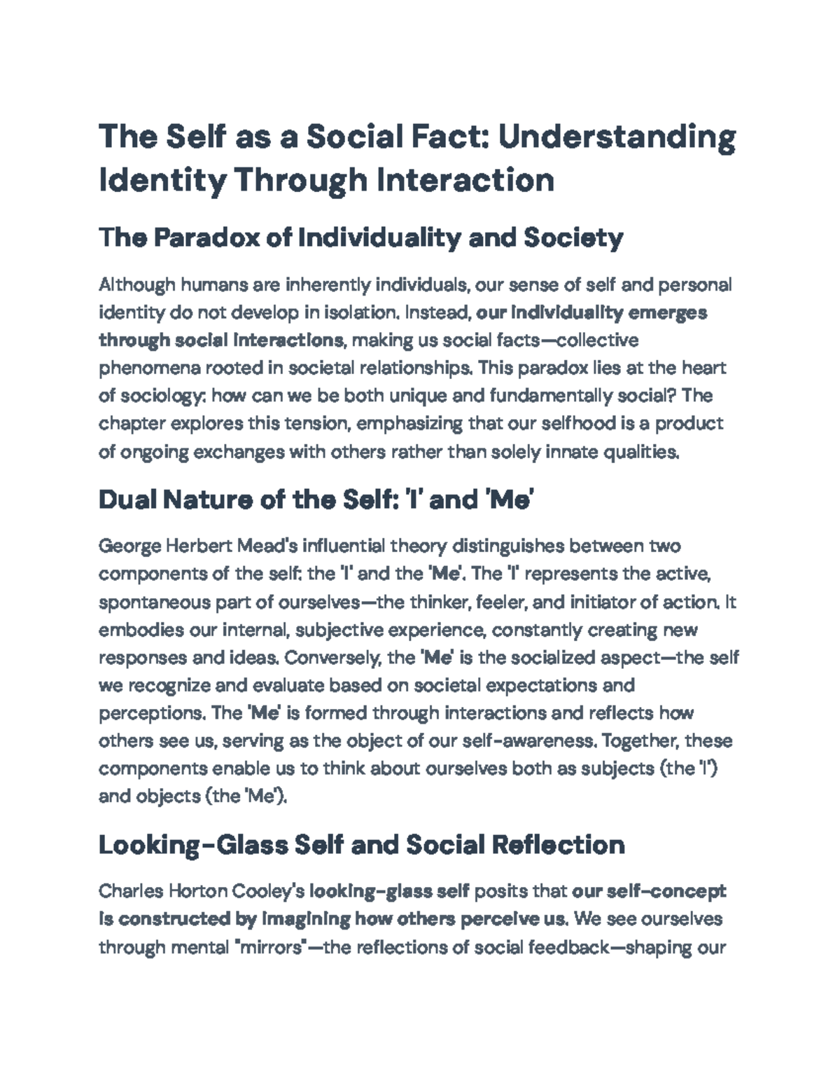 The Self as a Social Fact: Exploring Identity in Social Contexts - Studocu