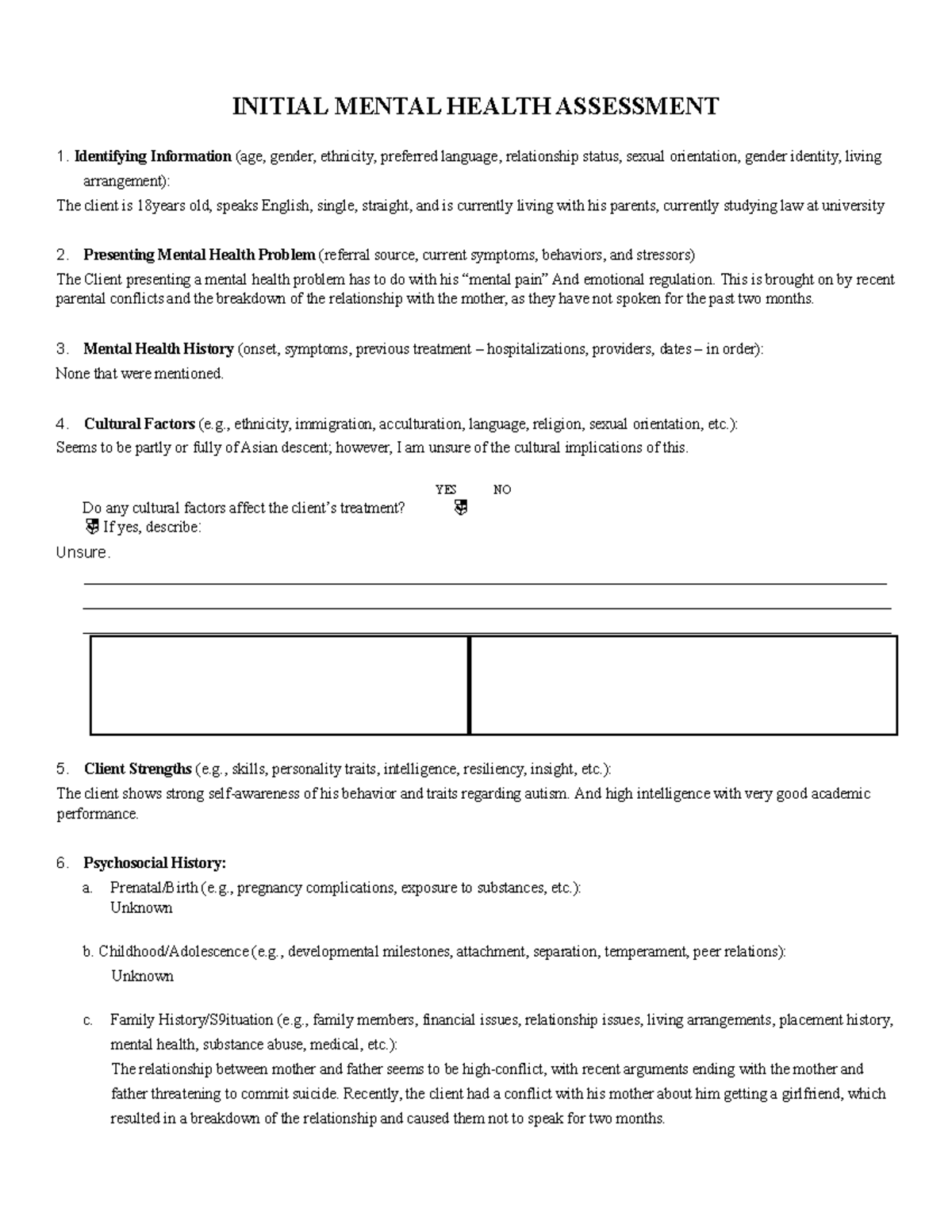 Initial Mental Health Assessment for B: Case Study Analysis - Studocu