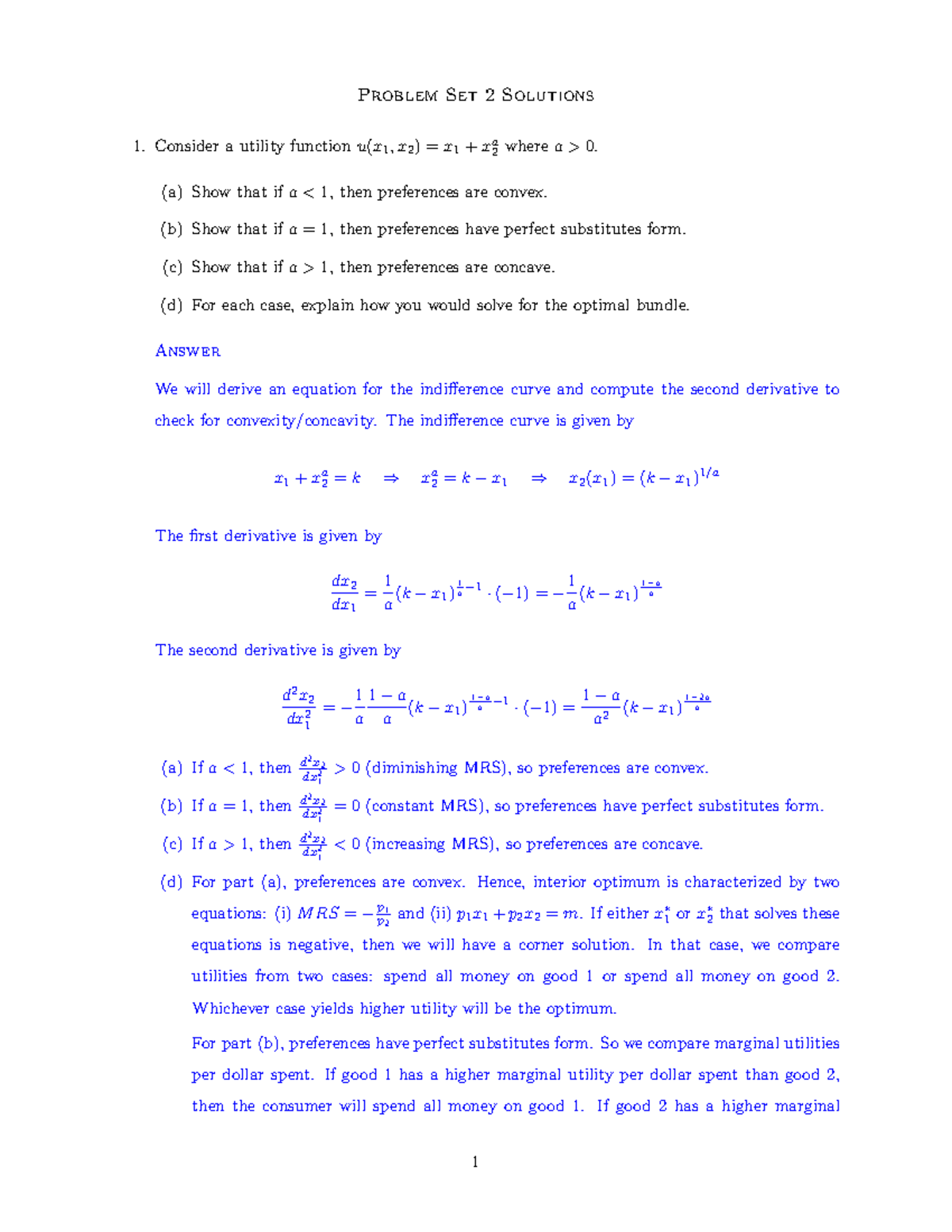 Problem Set 2 Solutions 3 - Problem Set 2 Solutions Consider a utility ...