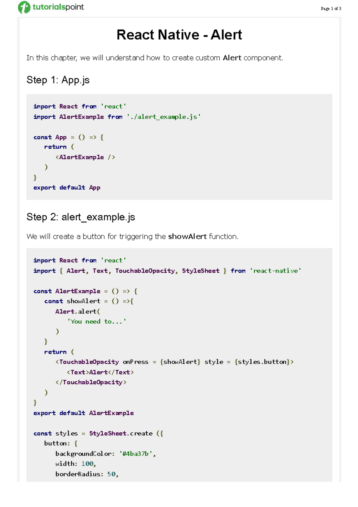 React Native (CS101) - Custom Alert Component Guide - Studocu