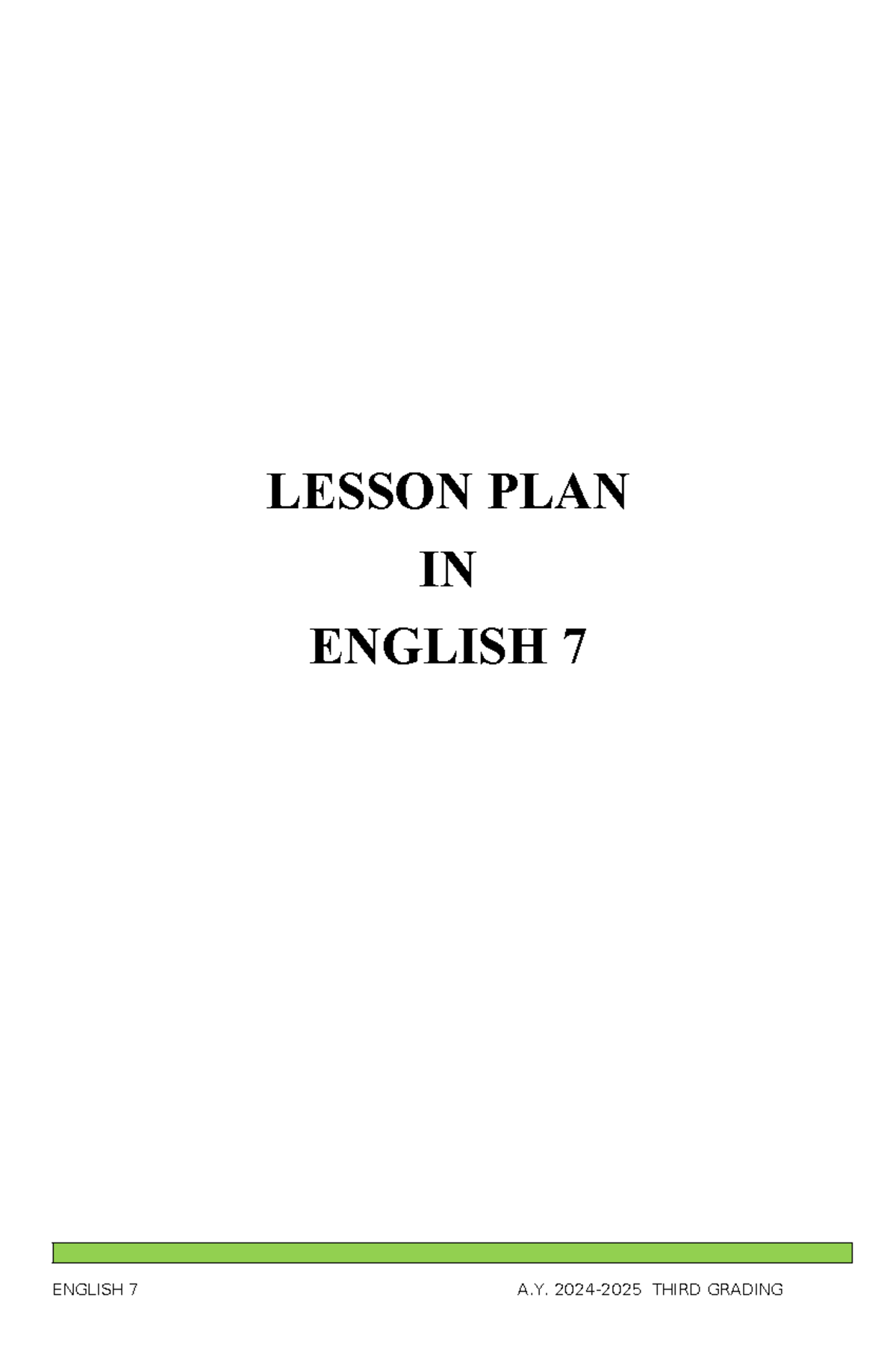 LP - Point of View Lesson Plan for English 7 (Nov 2024) - Studocu