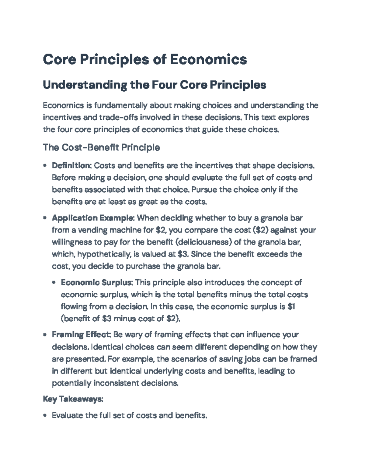 Core Principles of Economics: Cost-Benefit, Opportunity Cost, and More ...