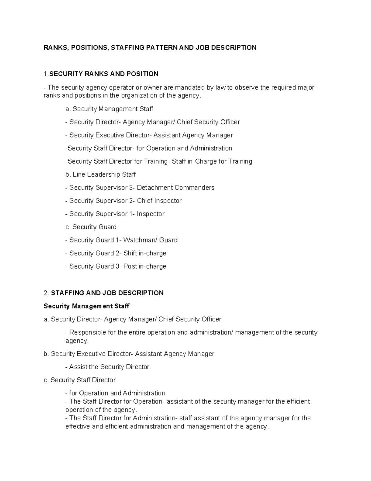 Ranks and Job Descriptions in Security Management (SEC 101) - Studocu