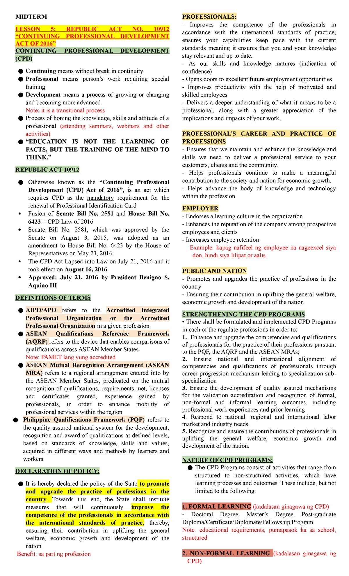 MTLB 211 - Midterm Study Guide on Dangerous Drugs Act and Bioethics - Studocu