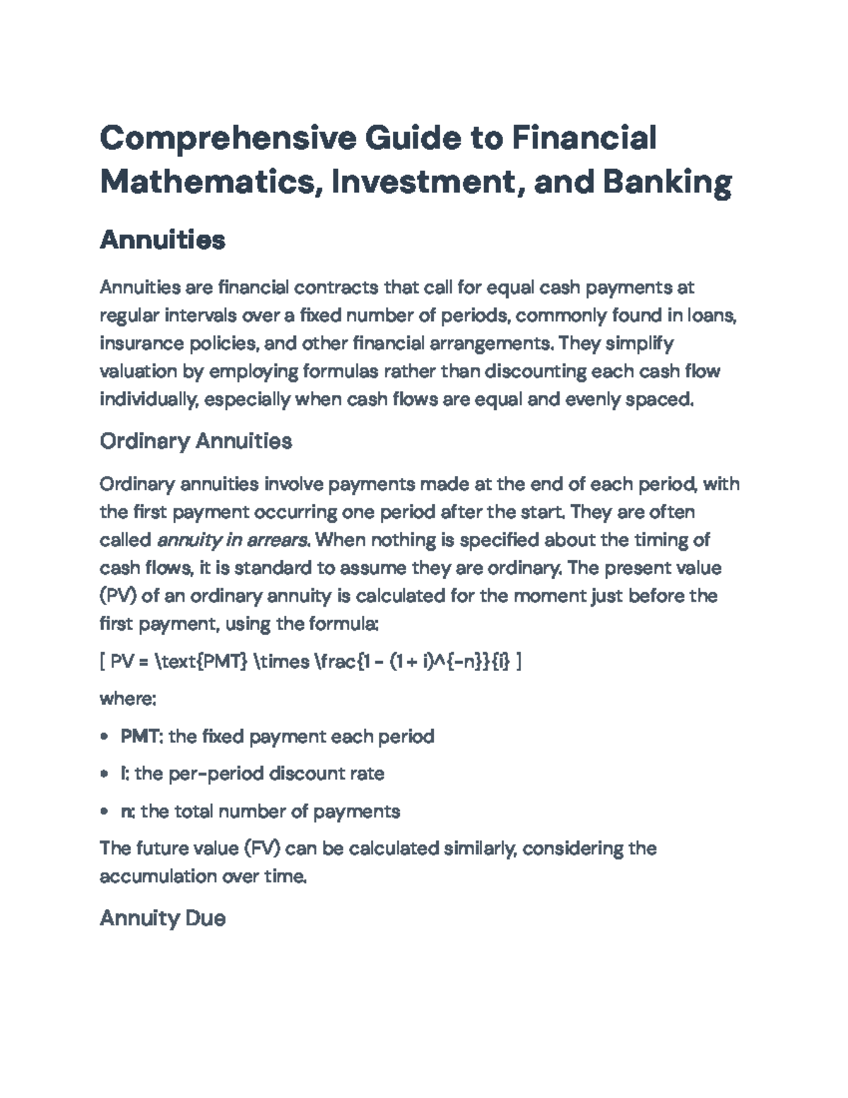 Comprehensive Overview of Financial Math & Investment Concepts (FIN 101 ...