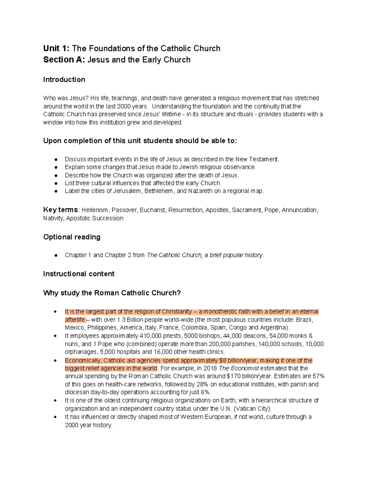 Unit 1: Foundations of the Catholic Church - Jesus and the Early Church ...