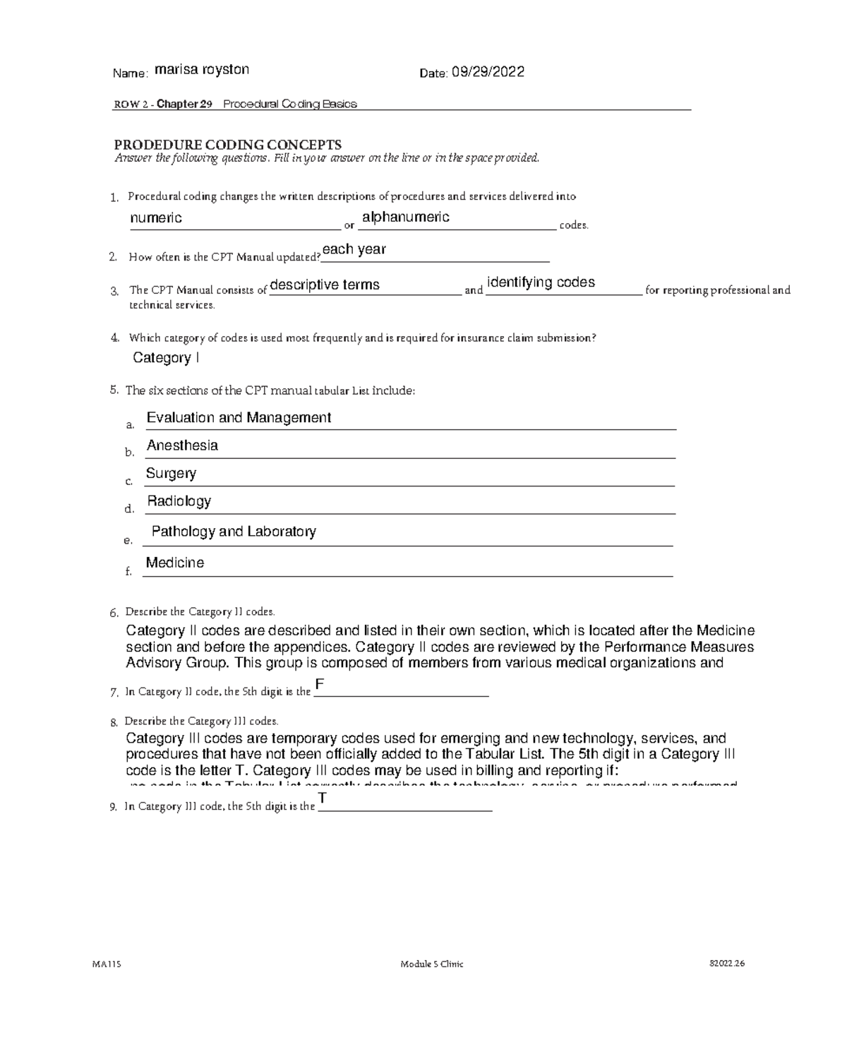 MA115 Chapter 29 Procedural Coding Basics Study Guide - Studocu