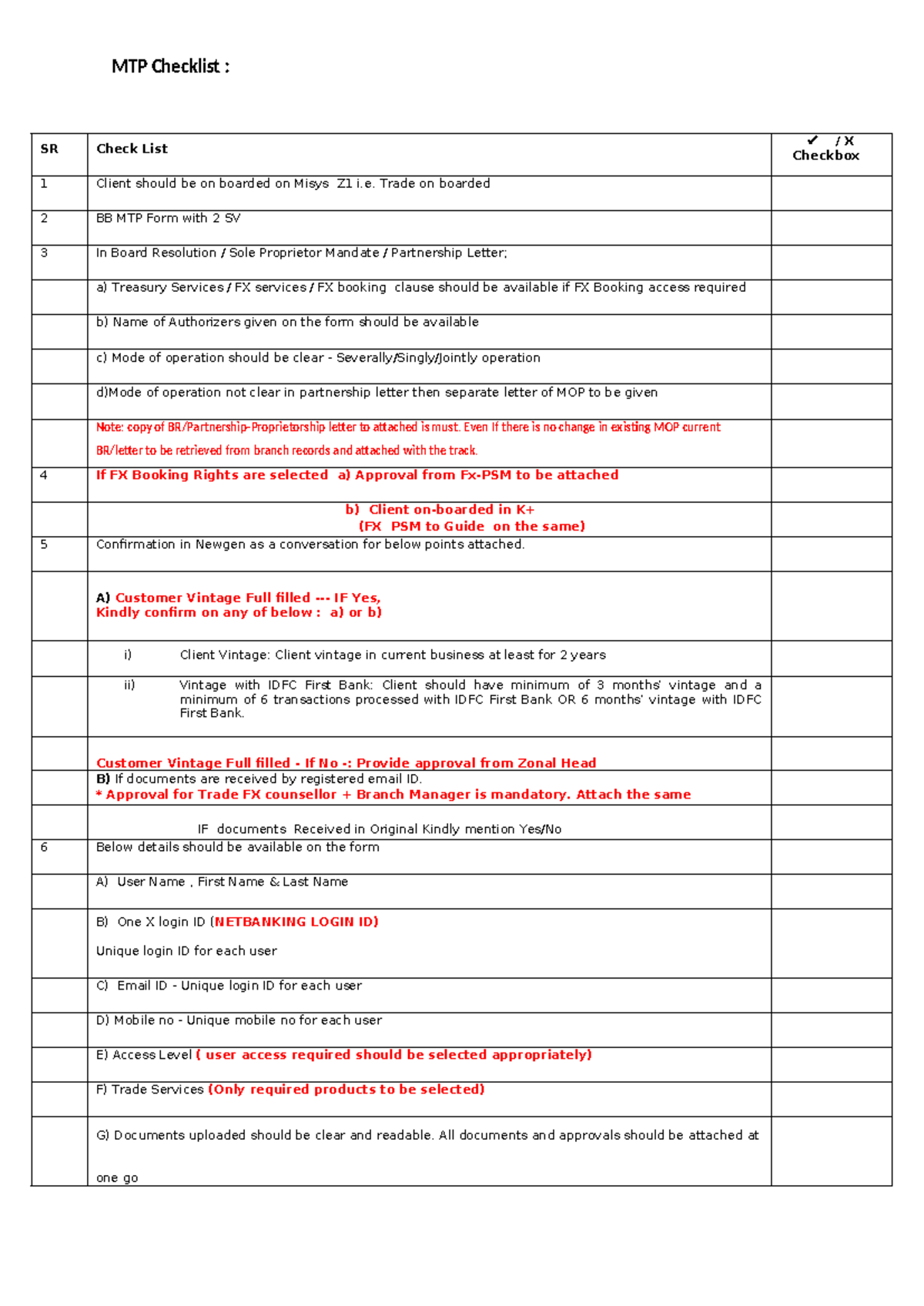 Check list - Z'xjpockwnclkqnjcl;kmqc - MTP Checklist : SR Check List ...
