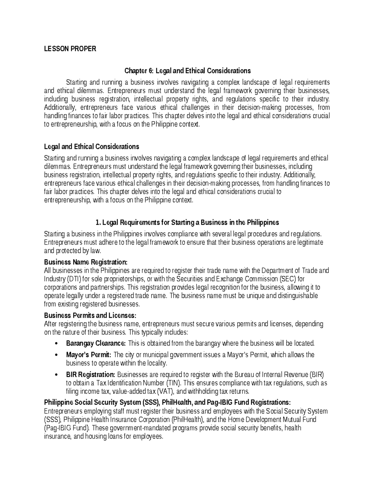 Week 7 - Lesson on Legal & Ethical Considerations in Business - Studocu