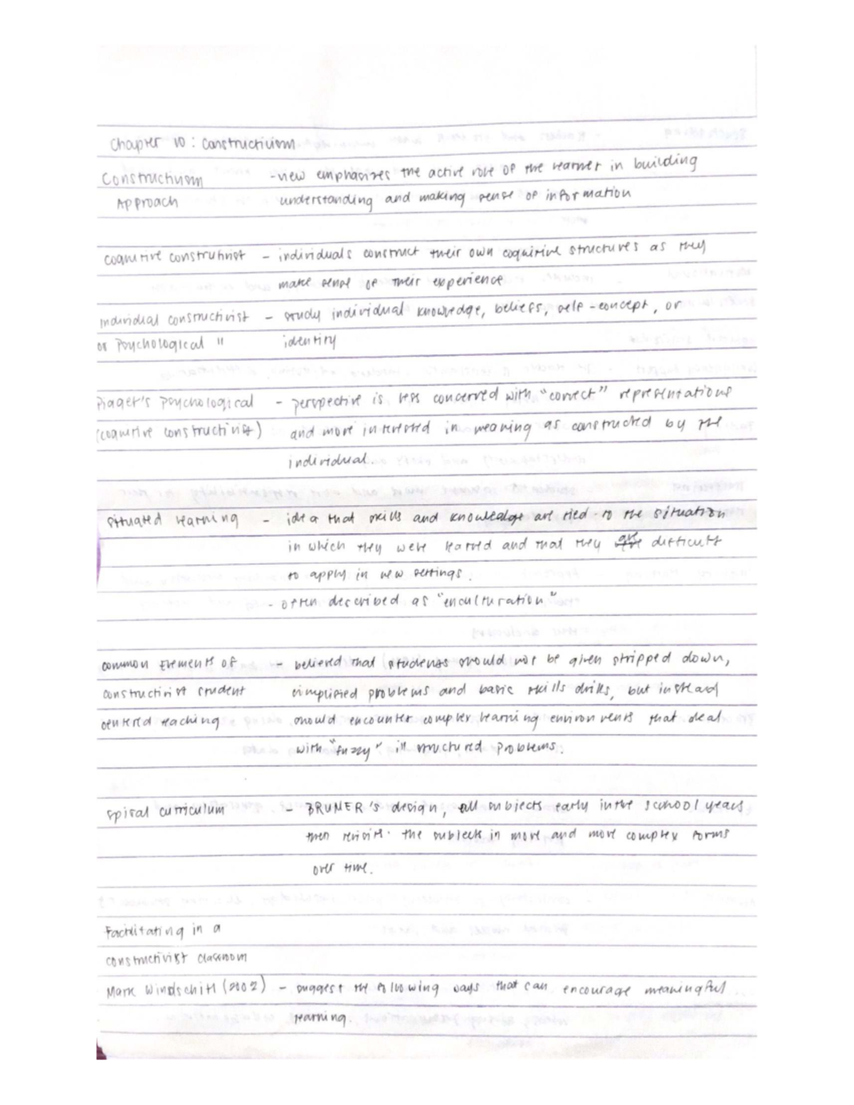 Finals CN - Chapter 10: Constructivism and Learning Theories - Studocu