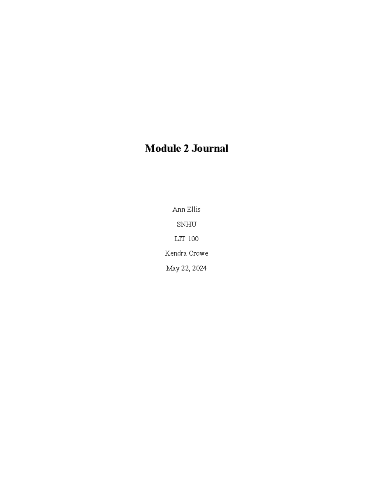LIT-100 Module 2 Journal Reflection and Analysis - Studocu
