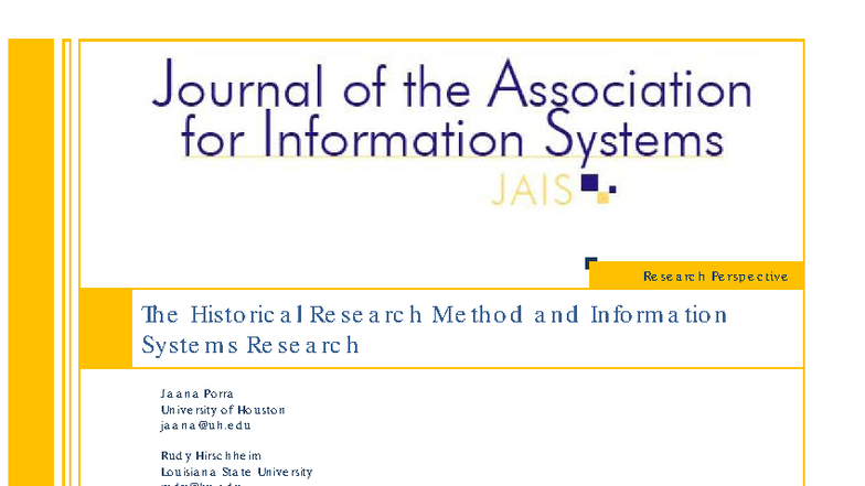 The Historical Research Method in Information Systems: A Comprehensive ...
