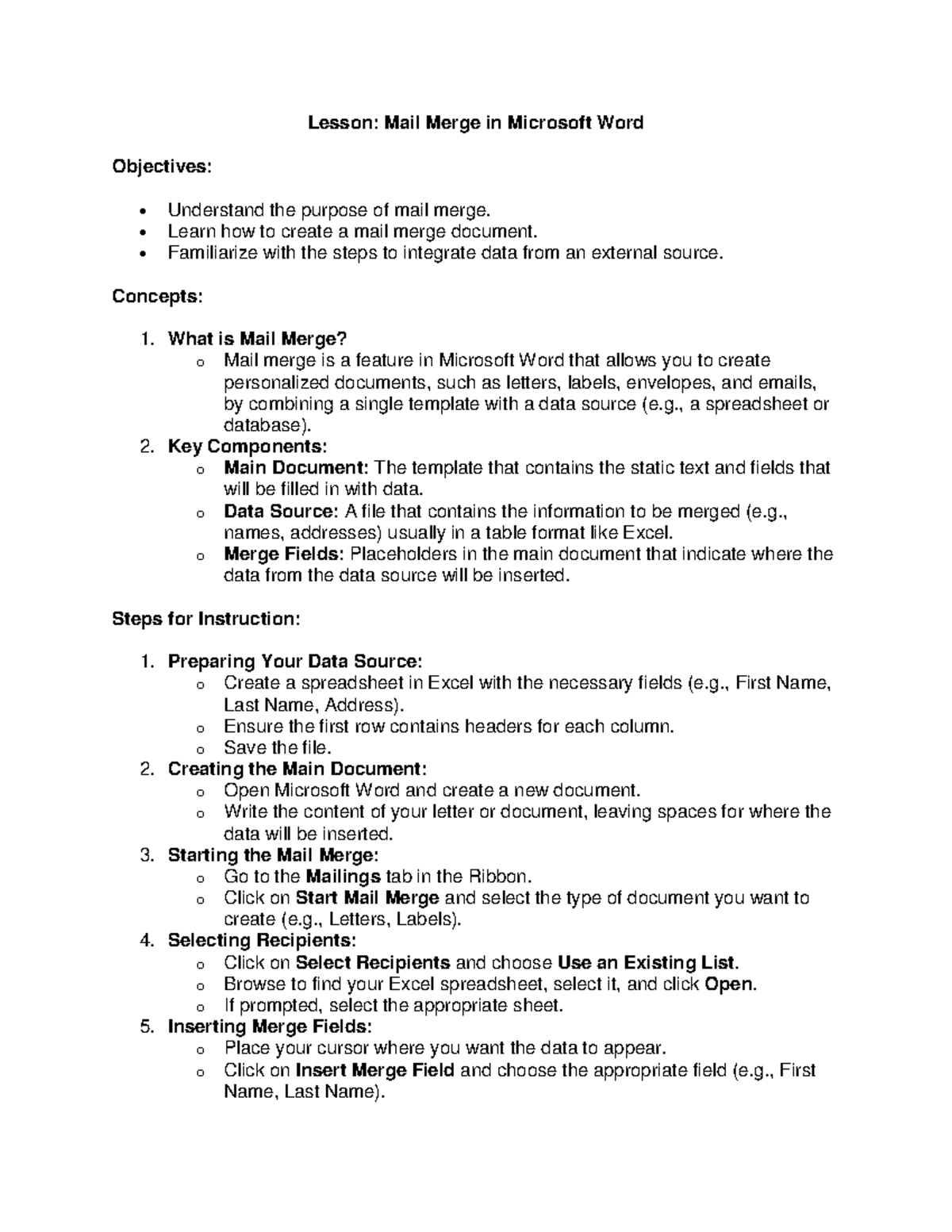 Mail Merge - Notes - Lesson: Mail Merge in Microsoft Word Objectives ...
