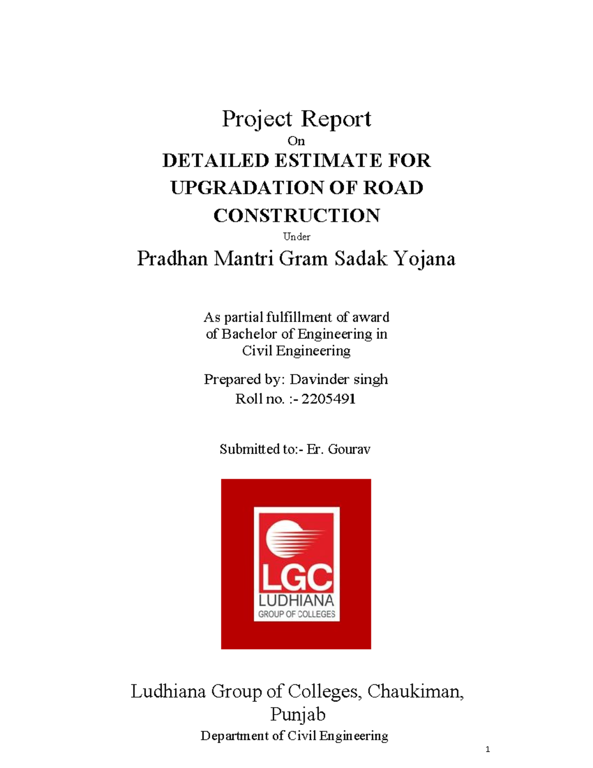 Project Report: Detailed Estimate for Road Upgrade (CE 2025) - Studocu