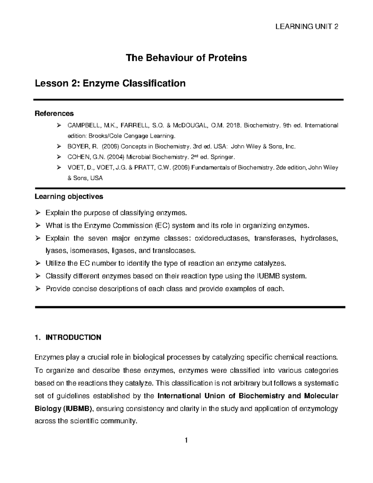Enzyme Classification and Functions in Biochemistry (Unit 2) - The ...