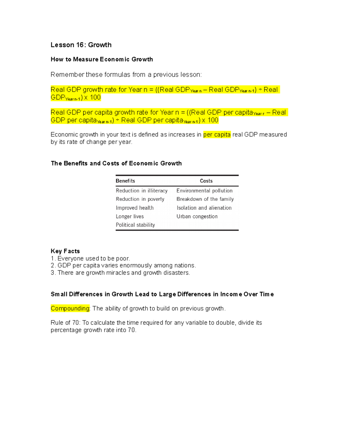 Lesson 16: Understanding Economic Growth and Its Measurement - Studocu