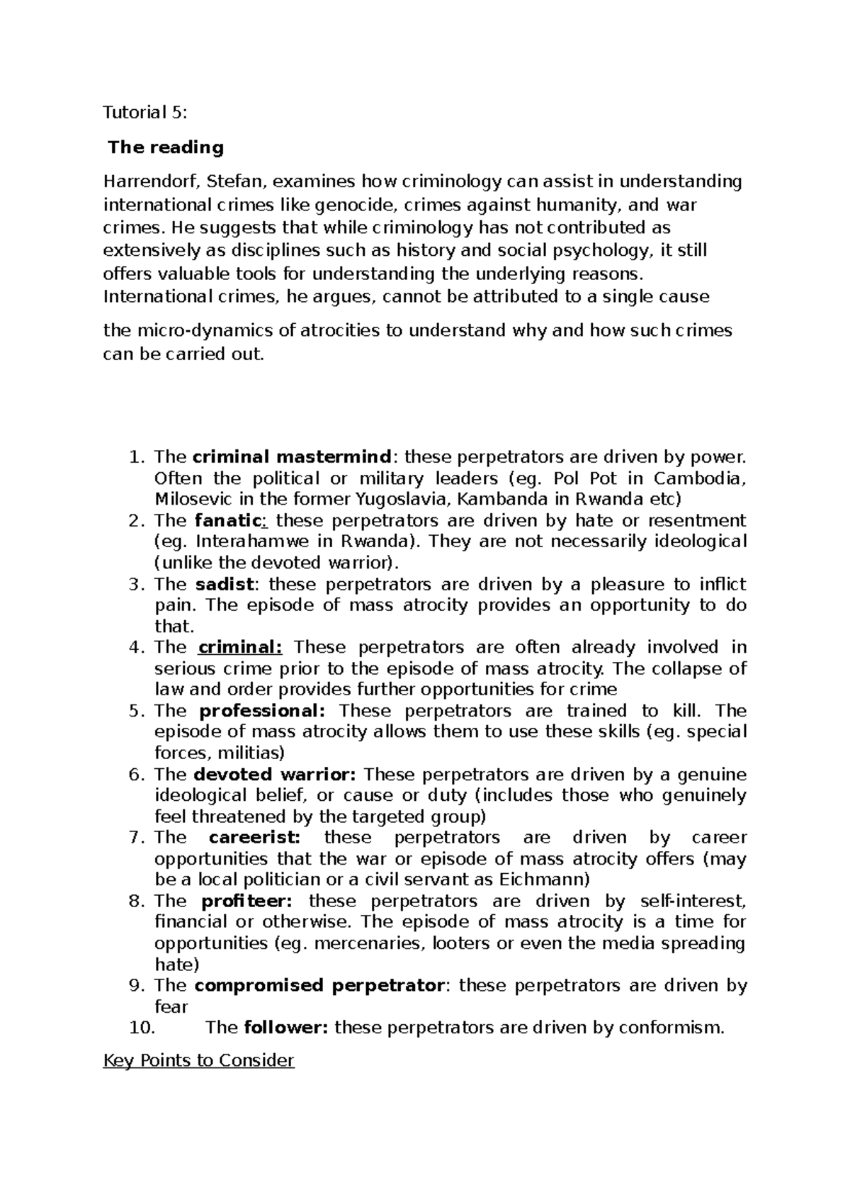 Lecture 5: Understanding Perpetrators of International Crimes - Studocu