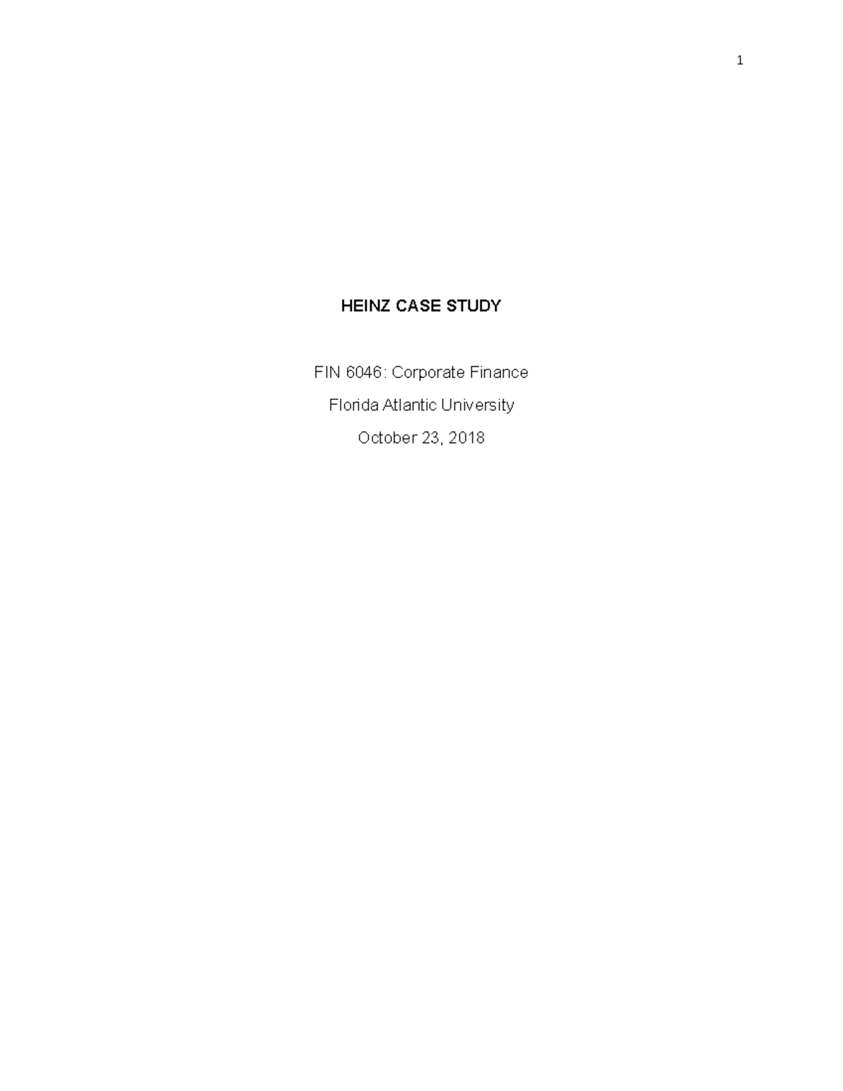 Heinz Case Study Analysis: WACC and Future Growth Strategies - FIN 6046 ...