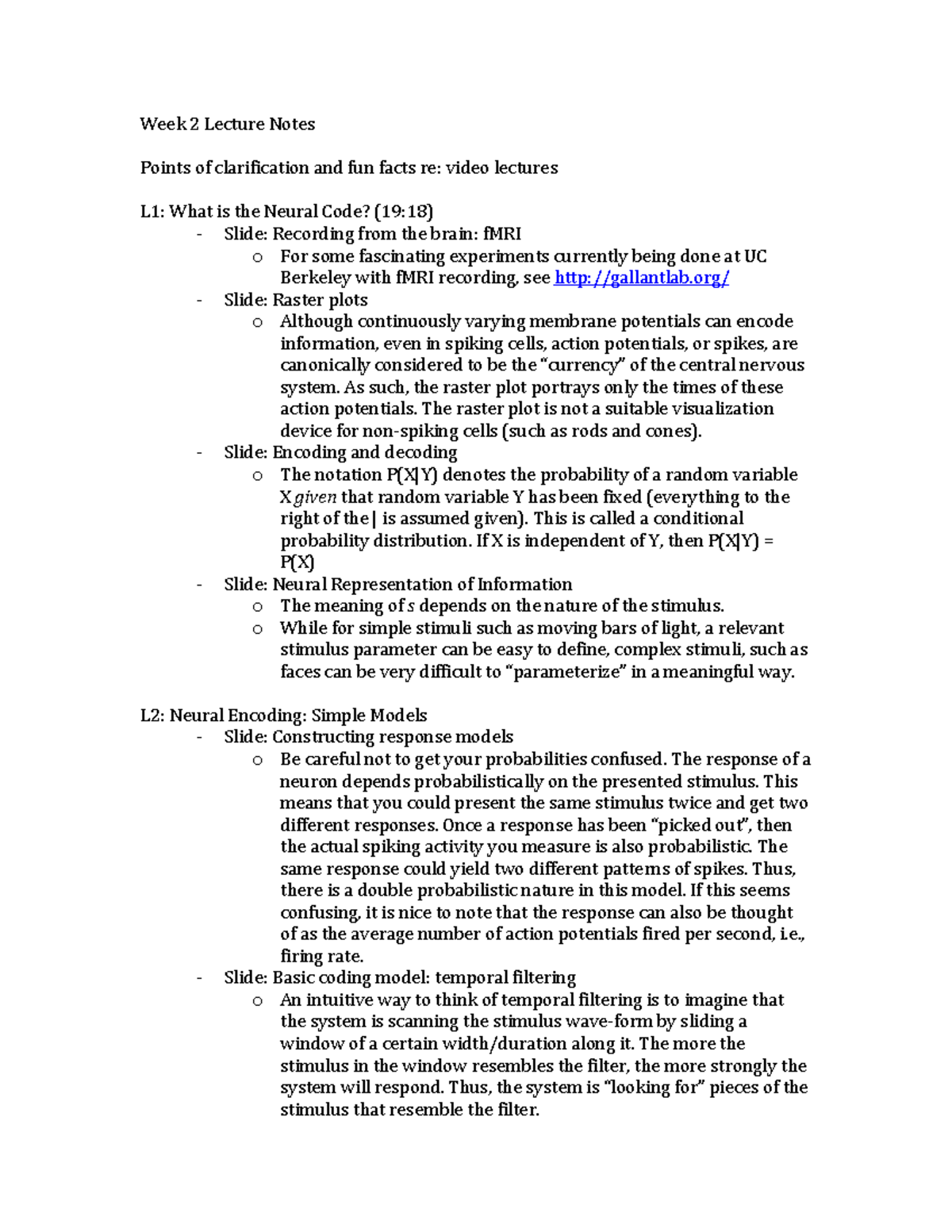 Week 2 Lecture Notes - Neural Encoding and Representation (MATH101 ...