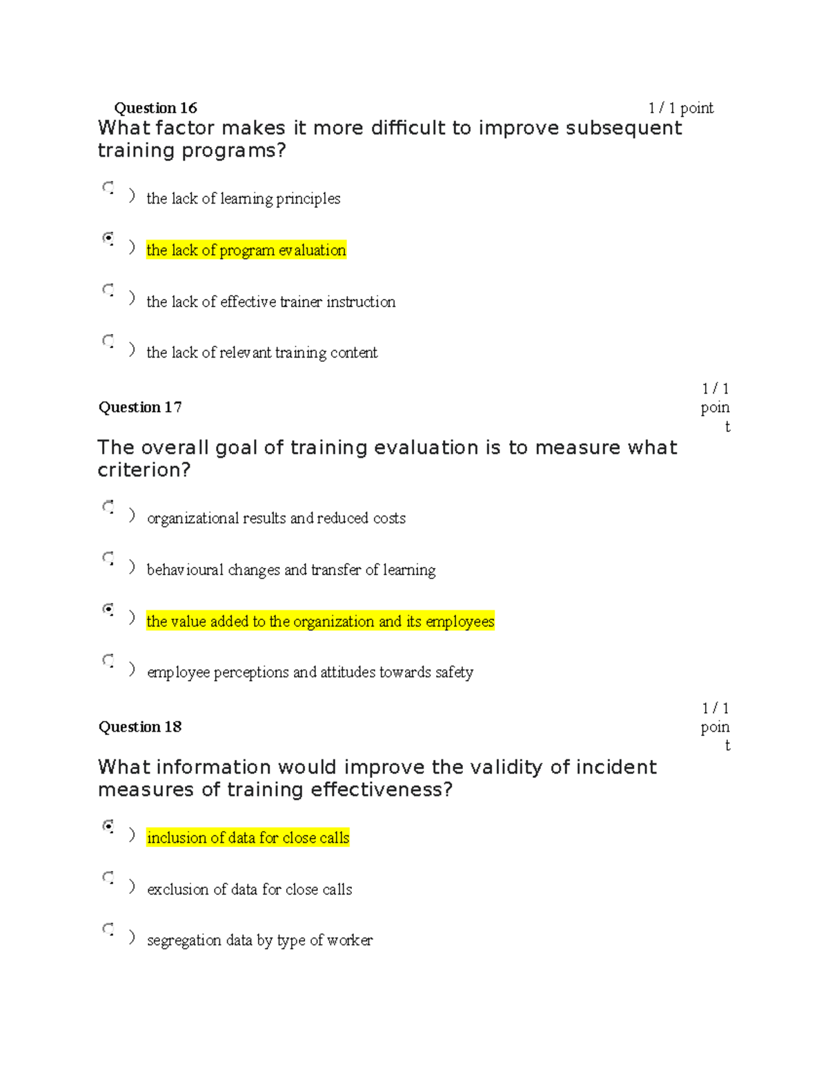 QUIZ-3 - OCCUPATIONAL HEALTH AND SAFETY - Question 16 1 / 1 point What ...