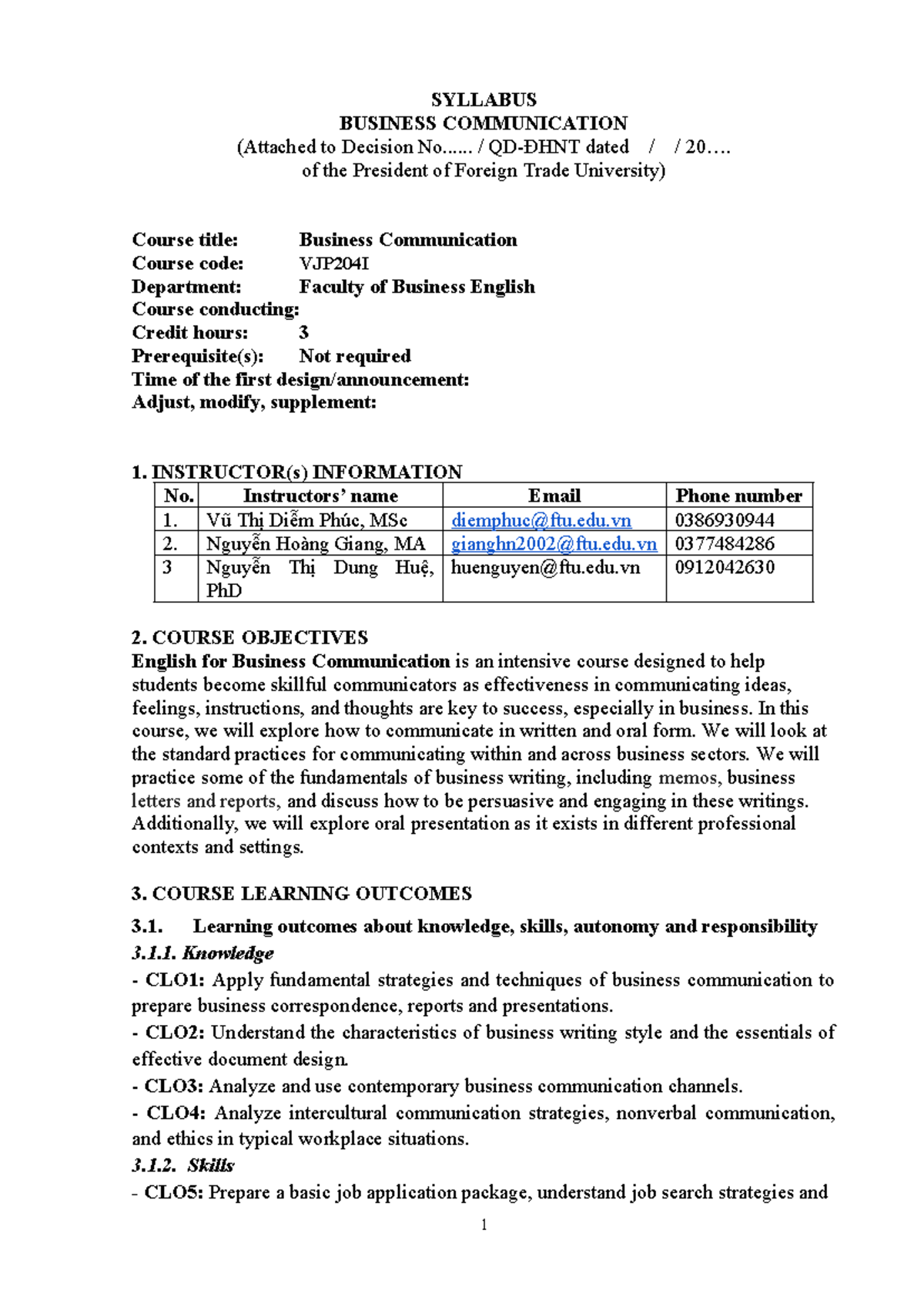 VJP204I - Business Communication Course Syllabus Overview - Studocu
