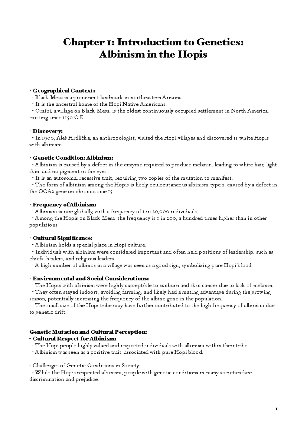 Genetics 101: Chapter 1 Overview - Albinism in the Hopi Culture ...