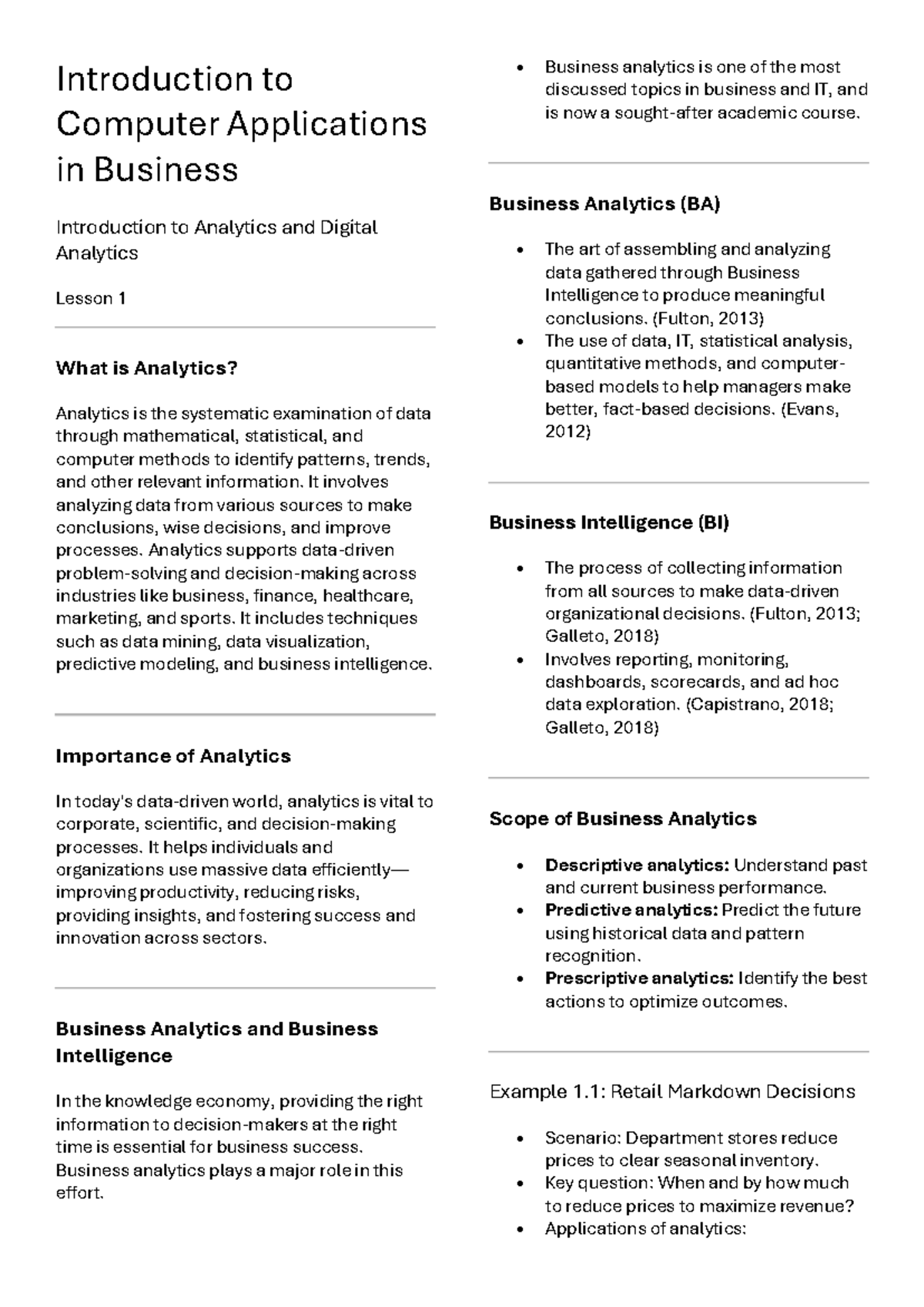BA 101: Introduction to Analytics and Data Fundamentals Lesson 1 - Studocu