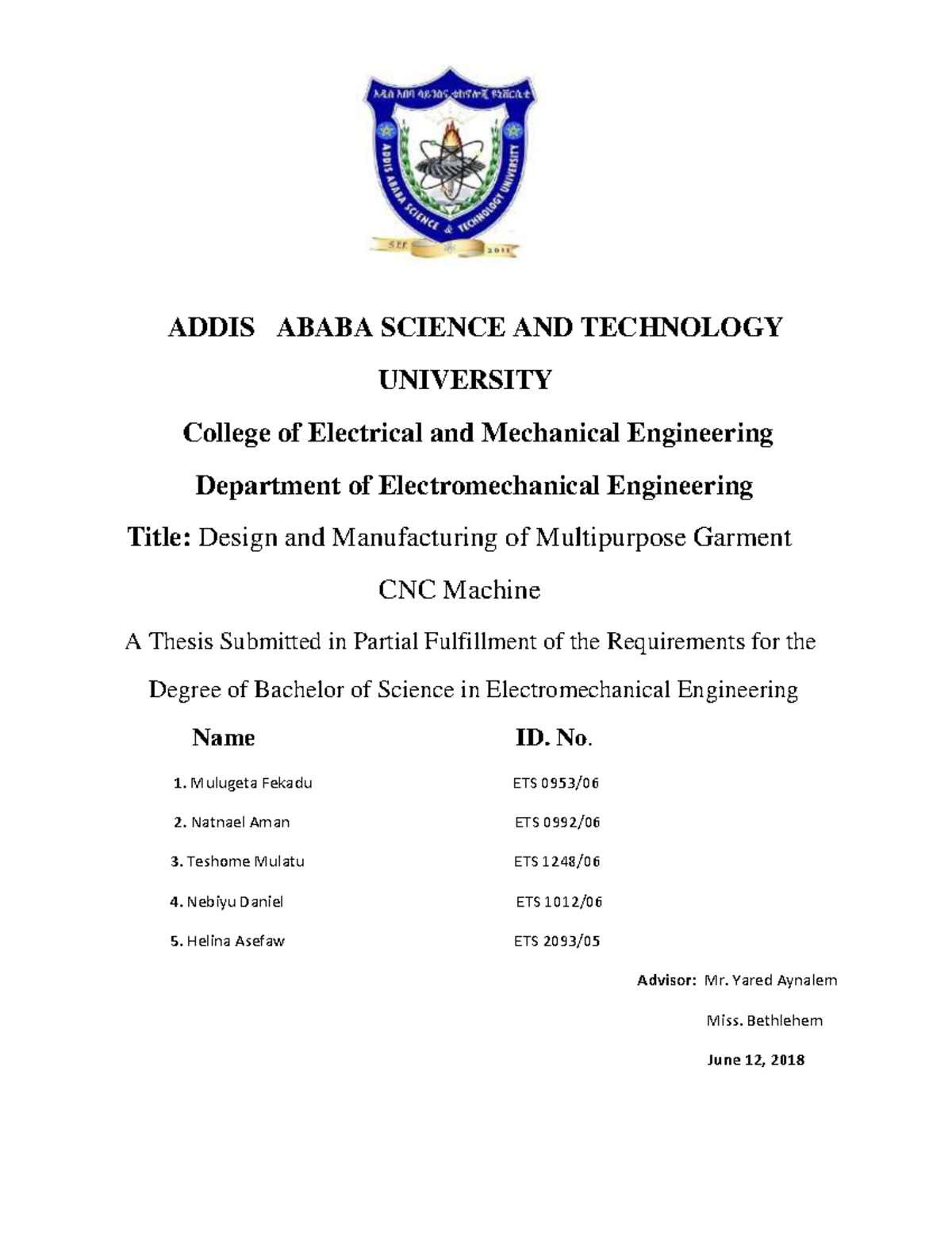 Design and Manufacturing of Multipurpose Garment CNC Machine - AASTU ...