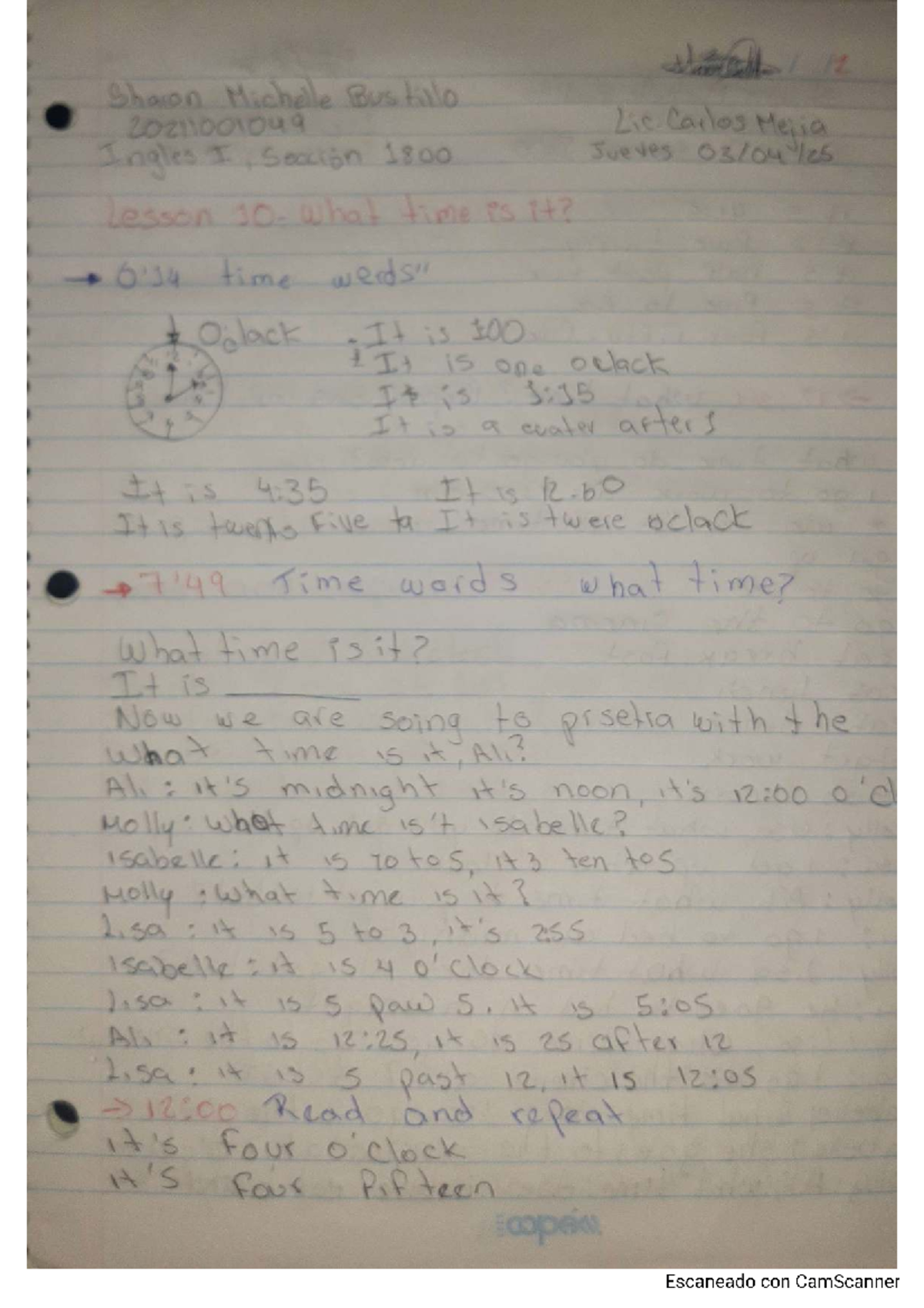 Ingles I Section 1800 Jueves: Time Expressions & Daily Routines - Studocu